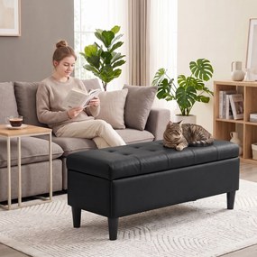 HOMCOM lavice s úložným prostorem 136L, velký úložný puf 110x41x42 cm, vhodný pro domácí mazlíčky, umělá kůže, černá