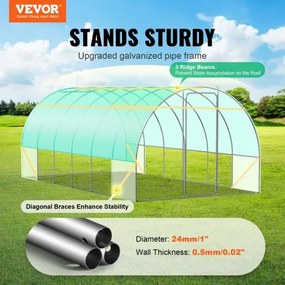 Walk-in tunelový skleník 5,9 × 2,95 × 2,26 m pozinkovaný rám PE kryt zelený