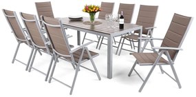 Home Garden Zahradní set Ibiza s 8 židlemi a stolem 185 cm, stříbrný/taupe