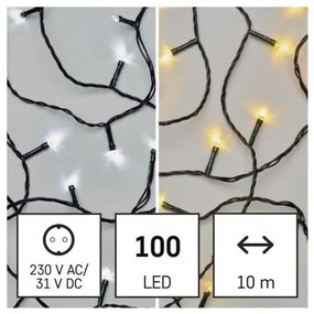 LED vánoční řetěz 2v1 Multi s programy 10 m teplá bílá/studená bílá