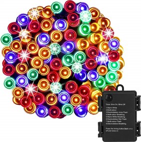 LED řetěz - 5m, 50LED, 8-funkcí, časovač, 3xAA, IP44, multicolor