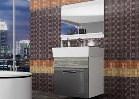 Koupelnový nábytek Belini šedý lesk / šedý antracit Glamour Wood + umyvadlo + zrcadlo  KOR PM 1/1/W/SGW1/0/ZW