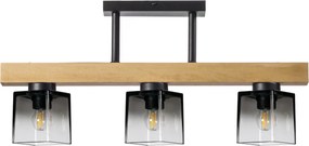 Light for home - Dřevěné přisazené k stropu svítidlo s unikátními skleněnými stínidly "Rustic Radiance" 40603, 3x60W, E27, černá, přírodní buk
