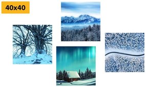 Set obrazů zasněžená krajinka