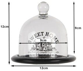 Skleněný poklop Sweet Home s černou miskou – 12x12 cm