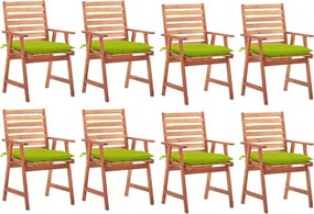 vidaXL Zahradní jídelní židle 8 ks s poduškami masivní akáciové dřevo [3078390] Barva: Jasně zelená