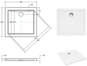 Besco Rias čtvercová sprchová vanička Rozměr vaničky: 80x80cm