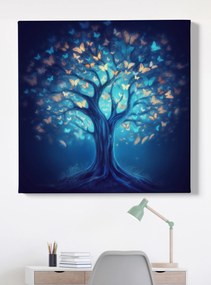 Obraz na plátně - Zářící motýlí strom FeelHappy.cz Velikost obrazu: 140 x 140 cm