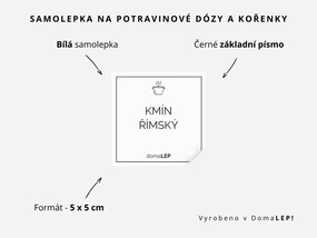 KMÍN ŘÍMSKÝ - omyvatelná samolepka na kořenky, výběr rozměrů Ø 5 cm / 5 x 5 cm / 6 x 8 cm | DomaLEP tvar: ČTVEREC, barva: BÍLÁ - ČERNÉ písmo, velikost: š. 5 cm x v. 5 cm - tučné písmo