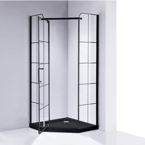 BPS-koupelny Pětiúhelníkový sprchový kout HYD-PK06A 80x80 cm černá/transparent + vanička HYD-PSV-ST07A černá