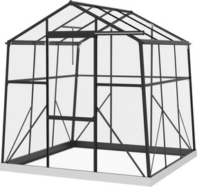 Zelený dům Outsunny Aluminium 192 x 192 x 204 cm, skleník 3,68 m² s oknem, posuvnými dveřmi a základem, pro zahradu a balkon, černý | Aosom