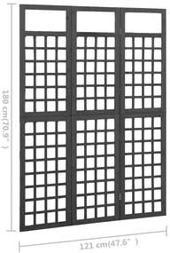 vidaXL Marketos 3dílná dělicí stěna / treláž masivní jedle černá 121 x 180 cm