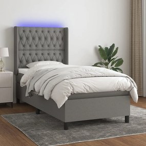 Box spring postel s matrací a LED tmavě šedá 90x190 cm textil