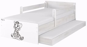 Dětská postel Max XL Tygřík 180x90 cm - ŠEDÁ - 1x krátká + 1x dlouhá zábrana se šuplíkem