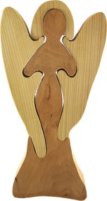 AMADEA Dřevěné puzzle anděl, masivní dřevo dvou druhů dřevin, 25 cm