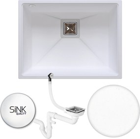 Sink Quality Argon 60, kuchyňský granitový dřez 550x420x225 mm + chromový sifon, bílá, SKQ-ARG.W.1KBO.60.X