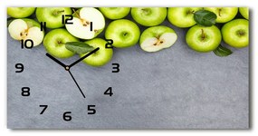 Wallmuralia Skleněné hodiny na stěnu tiché Zelená jablka 60x30 cm