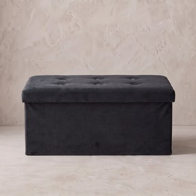 Obdélníkový sametový taburet s úložným prostorem, skládací, 76 × 38 × 38 cm, černý