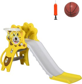 AIYAPLAY Dětská skluzavka 3 v 1 pro děti ve věku 18 až 36 měsíců se 2 schody, 1 košem na basketbal a zvířecím motivem pro vnitřní použití 131x50x74 cm
