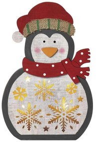Emos Vánoční dřevěný LED tučňák, 30cm, 2x AAA, časovač