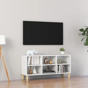 vidaXL TV stolek masivní dřevěné nohy s vysoký lesk bílý 103,5x30x50cm