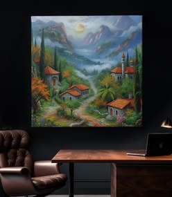 Obraz na plátně - Mlžné údolí s vesničkou La Trentina FeelHappy.cz Velikost obrazu: 80 x 80 cm