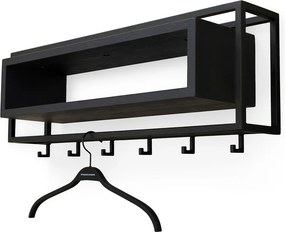 Černý nástěnný věšák z dubového dřeva s poličkou 78 cm School – Spinder Design