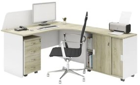 Sestava kancelářského nábytku MIRELLI A+, typ F, pravá, bílá/dub sonoma