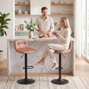 HOMCOM 2dílná sada barových židlí z PU kůže, retro-průmyslový styl, výškově nastavitelná, otočná o 360°, 40x41,5x76-98cm, tmavě hnědá