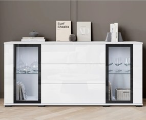 Bílá komoda se zásuvkami a vitrínami Caro SB150