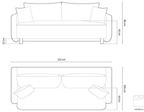 Zelená rozkládací pohovka s úložným prostorem 231 cm Elen – Micadoni