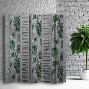 Ozdobný paraván Monstera Listy Příroda - 180x170 cm, pětidílný, klasický paraván