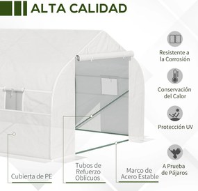 Zahradní skleník Outsunny 6x3x2 m tunelového typu pro pěstování zeleniny se 8 ventilovanými okny a roll-up zipovým vchodem - ocelový bílý