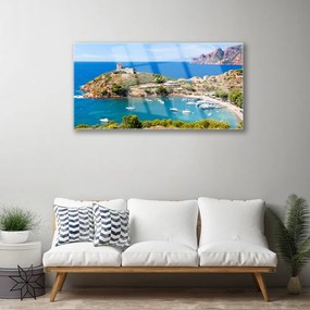Obraz na skle Záliv Hora Pláž Krajina 125x50 cm
