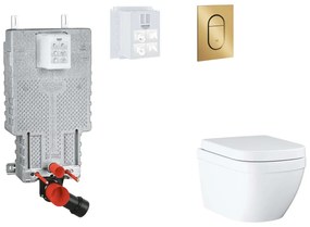 Grohe Uniset - Set předstěnové instalace, klozetu, sedátka SoftClose a tlačítka Arena Cosmopolitan S, Triple Vortex, kartáčovaný Cool Sunrise SANI15BB4109