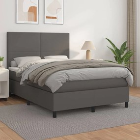 Box spring postel s matrací šedá 140x200 cm umělá kůže