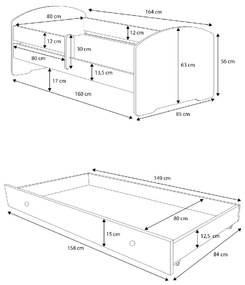Dětská postel s matracemi PEPE II 160x80 Úložný prostor: Ne, Motiv: MOŘSKÁ ZVÍŘATA