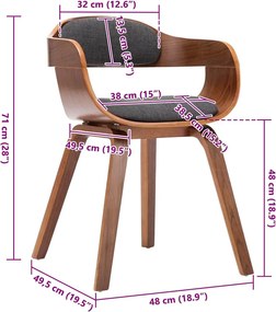 Jídelní židle tmavě šedá textil a ohýbané dřevo 283132