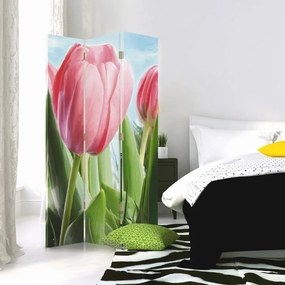Ozdobný paraván Květiny Tulipány Příroda - 110x170 cm, třídílný, obustranný paraván 360°