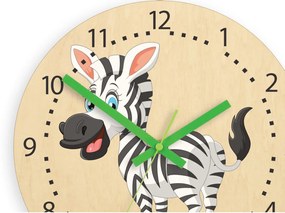 M.Clock Nástěnné dětské dřevěné hodiny zebra tiché 30cm bříza