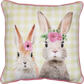 Zelený károvaný polštář s králíčky Rabbio - 45*15*45cm