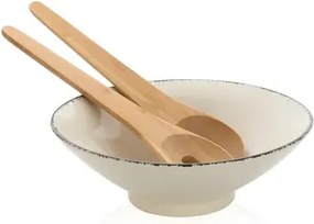 Ukiyo Salátová mísa s bambusovým příborem bílá / Salátová mísa / keram