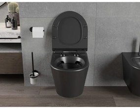 Mexen Rico závěsné wc Rimless s toaletním sedátkem Slim z duroplastu, černá matná - 30720185