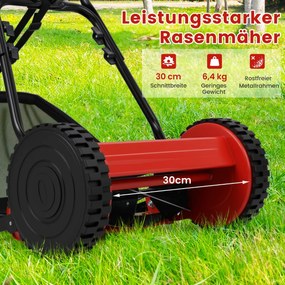 Costway Vřetenová sekačka, pojízdná sekačka na trávu se záběrem 30 cm, sběrný