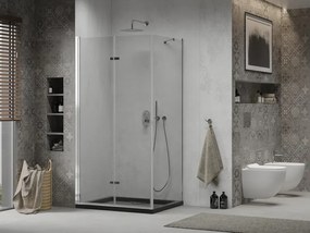 Mexen Lima, sprchový kout se skládacími dveřmi 80 (dveře) x 100 (stěna) cm, 6mm čiré sklo, chromový profil + slim sprchová vanička černá + chromový sifon, 856-080-100-01-00-4070