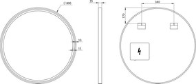 Sapho Sapho, KADRIS kulaté zrcadlo s LED osvětlením, ø 80cm, černá mat, KD080