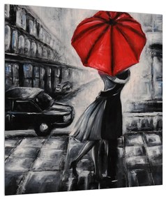 Obraz zamilovaného páru pod deštníkem (40x40 cm)