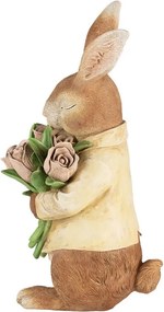 Dekorace hnědý králík s kyticí tulipánů - 19*23*39 cm