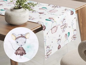 Biante Dětský bavlněný běhoun na stůl Sandra SA-372 Myšky a konvičky na bílém 20x140 cm