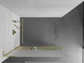 Mexen Kioto+ L, sprchová zástěna Walk-In s poličkou a věšákem 100 x 200 cm, 8mm sklo námraza, zlatý lesklý profil, 800-100-123-50-30